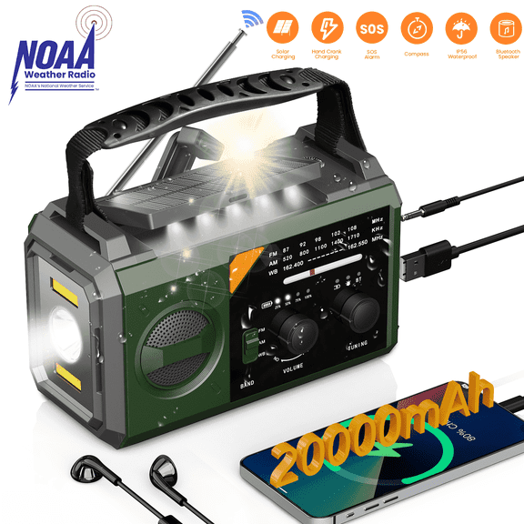 Emergency Weather Radio – NOAA/AM/FM Portable Solar & Hand Crank Radio ...