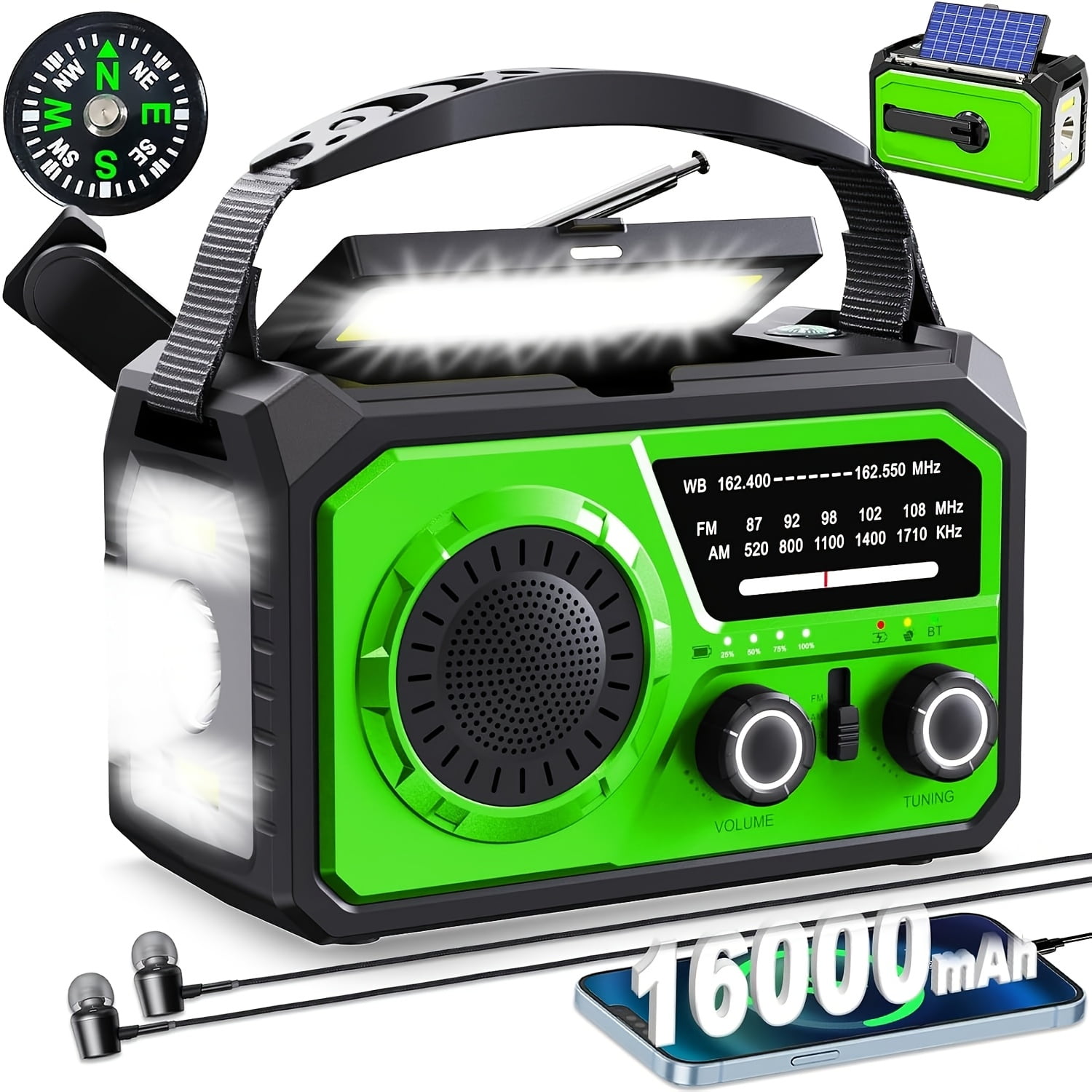 20000mAh Emergency Weather Radio - Solar Hand Crank, 2 Panels, 3 ...