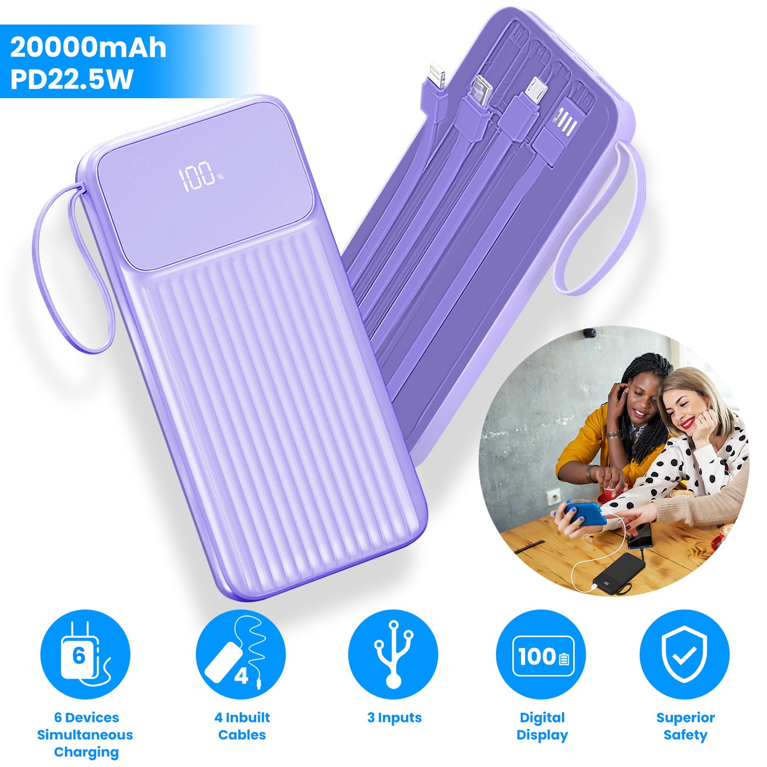 20000mAh Handle Power Bank,PD22.5W Digital Display Fast Charger w/ 4 ...