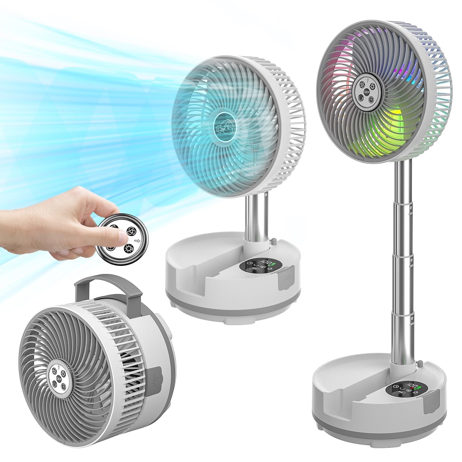 20000mAh Oscillating Standing Fan, 112hrs Rechargeable Battery Operated ...