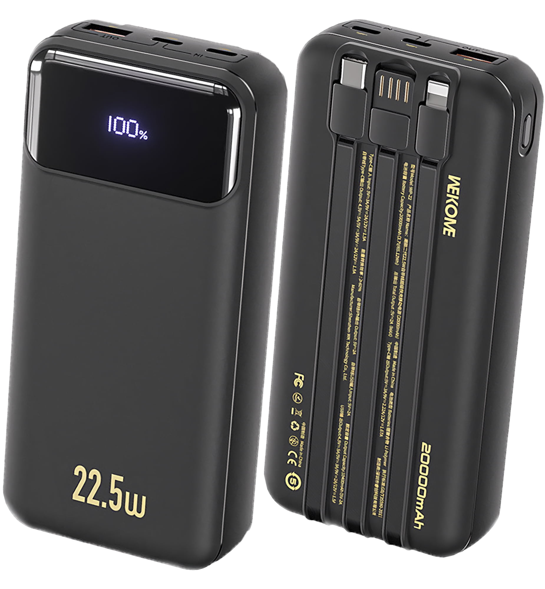 20000mAh Power Bank,Portable Charger with 3 Cables,PD 22.5W USB Fast Charging for Phone,LCD ...