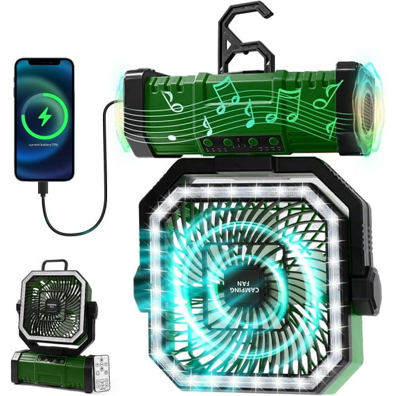 20000mAh Rechargeable Camping Fan with Bluetooth Speaker & LED Light ...