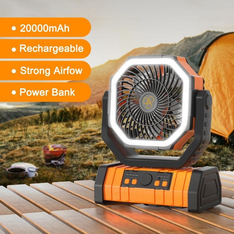 20000mAh Rechargeable Outdoor Fan with LED Light & Remote Control ...