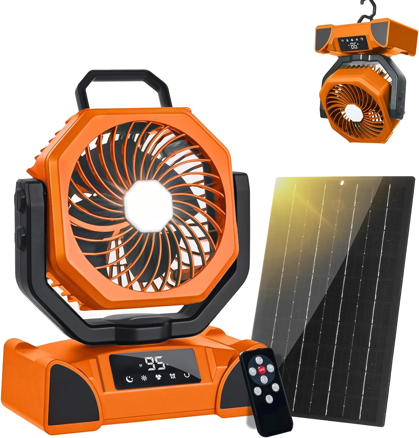 20000mAh Solar Camping Fan, Portable Rechargeable Battery & Solar ...