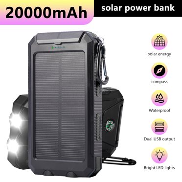 DuraHub - Solar Power USB Battery Bank with QI Wireless, True 20000mAh ...