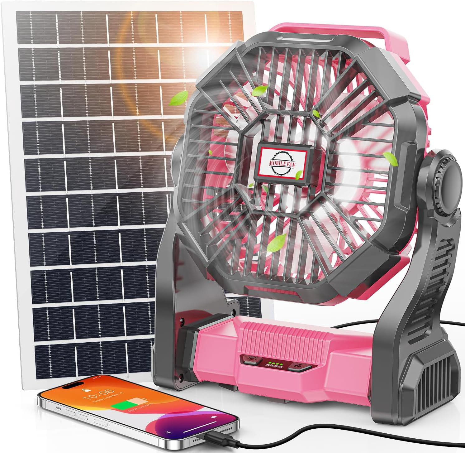 20000mAh Solar Fan with LED Lantern, 10W Solar Panel Rechargeable ...