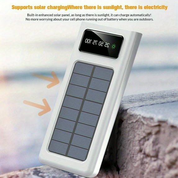 20000mAh Solar Power Bank Portable Phone Charger Built in 4 Cables LED ...