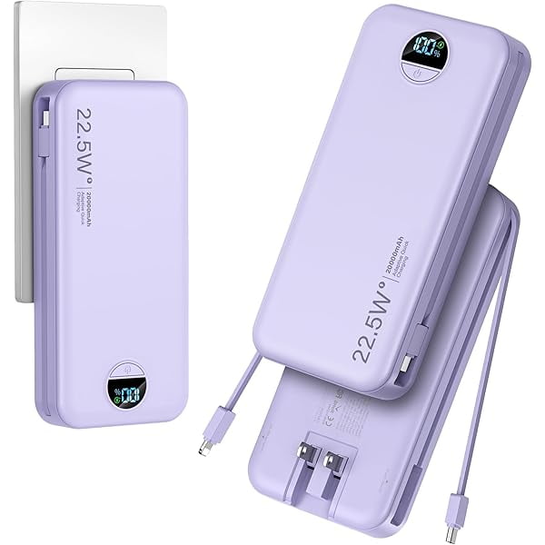 20000mAh Ultra-Portable-Charger-Power-Bank with Built in Cables&AC Wall ...