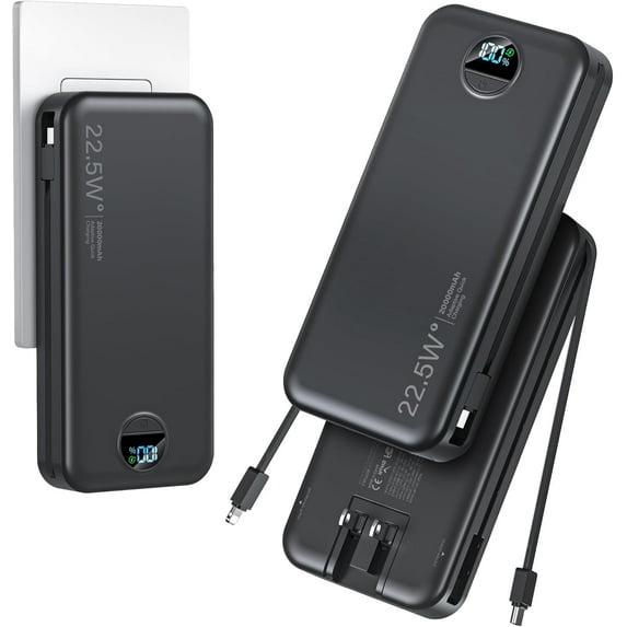 20000mAh Ultra-Portable-Charger-Power-Bank PD20W with Built in Cables ...