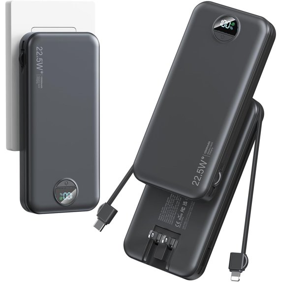 20000mAh Ultra-Portable-Charger-Power-Bank PD20W with Built in Cables ...