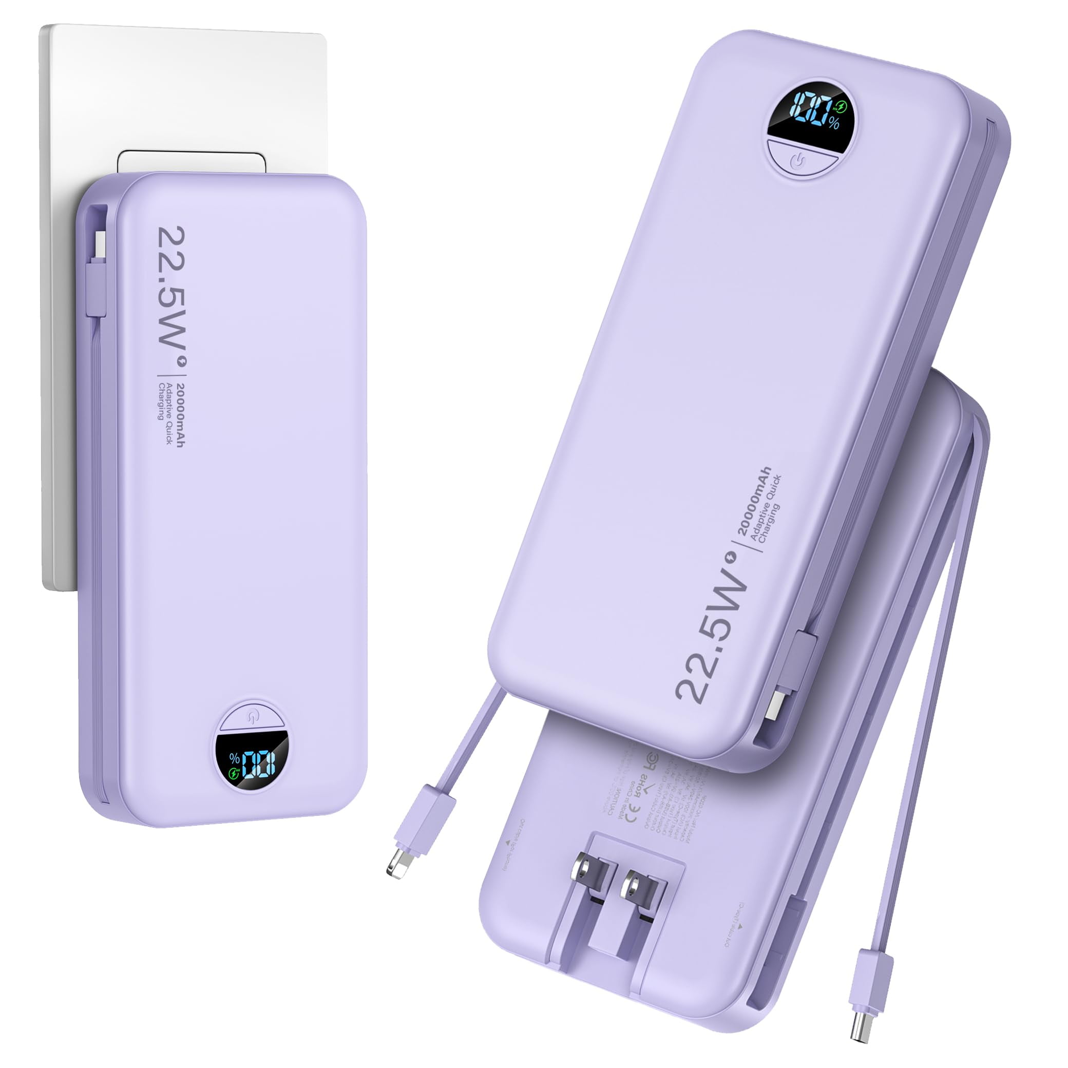 20000mAh Ultra-Portable-Charger-Power-Bank PD20W with Built in Cables ...