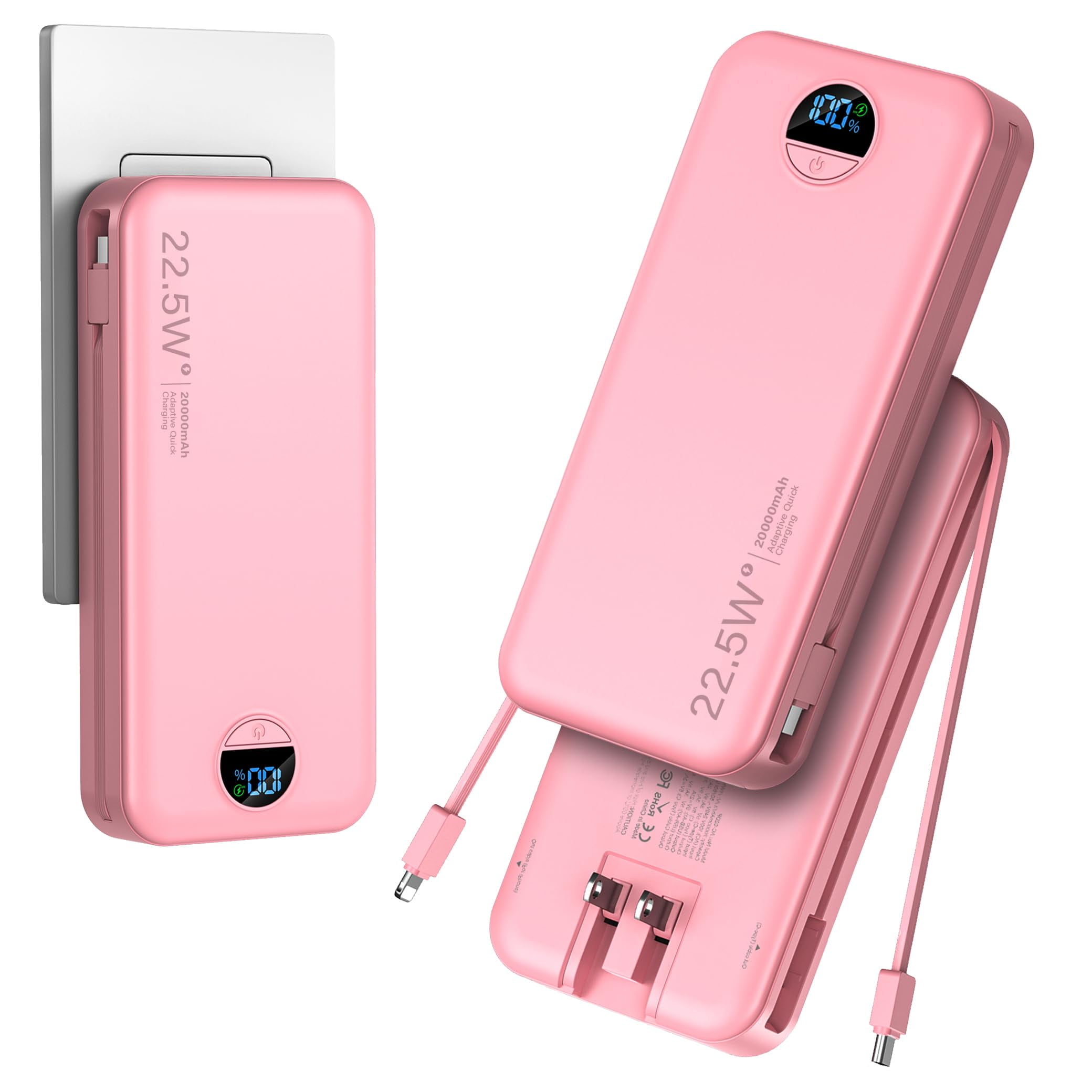20000mAh Ultra-Portable-Charger-Power-Bank PD20W with Built in Cables ...