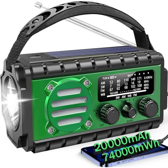 20000mah Emergency Radio, SW/NOAA/AM/FM Weather Solar Powered Hand ...