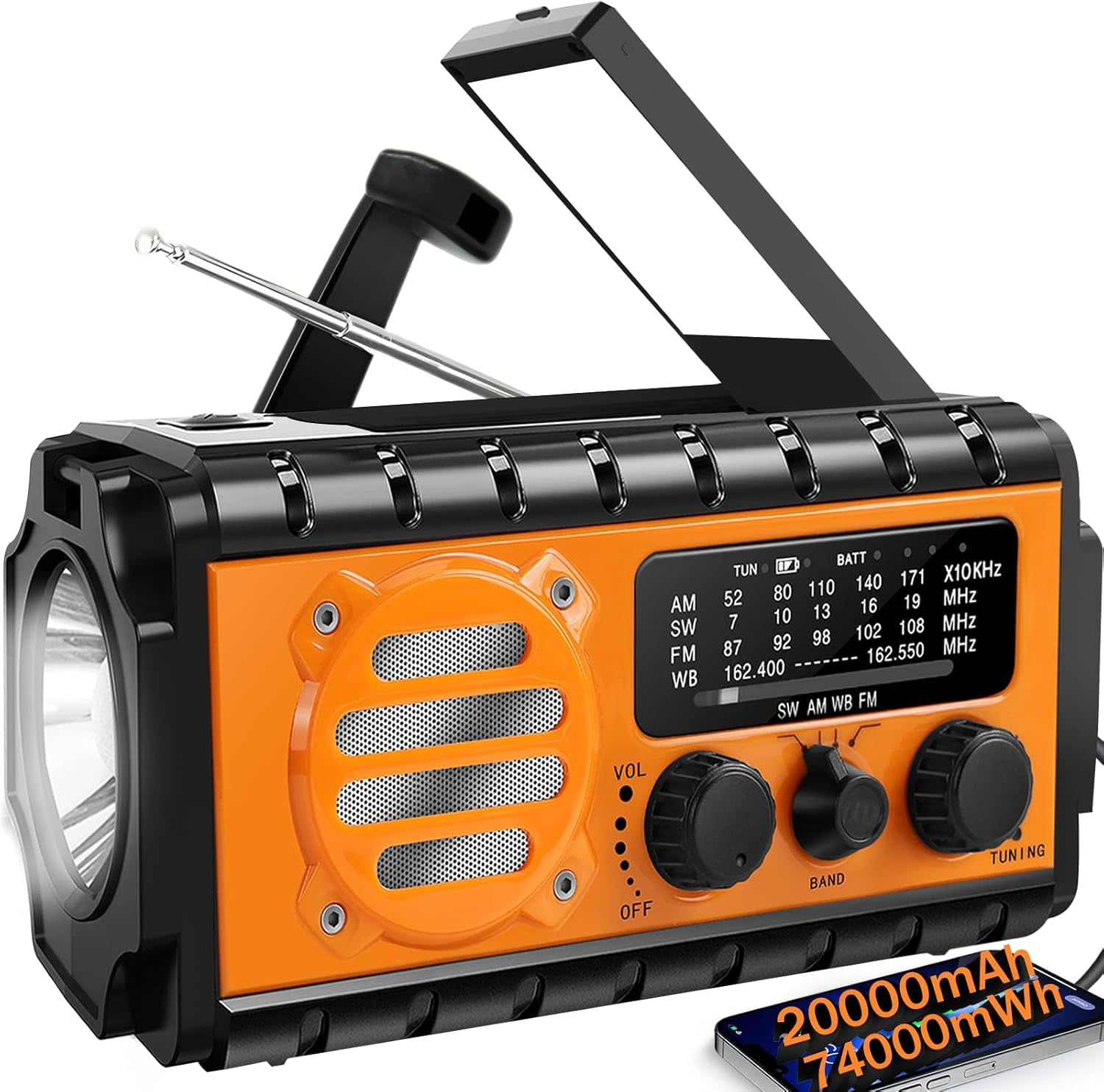 20000mah Hand Crank Emergency Radio,SW/NOAA/AM/FM Weather Radio, Solar ...