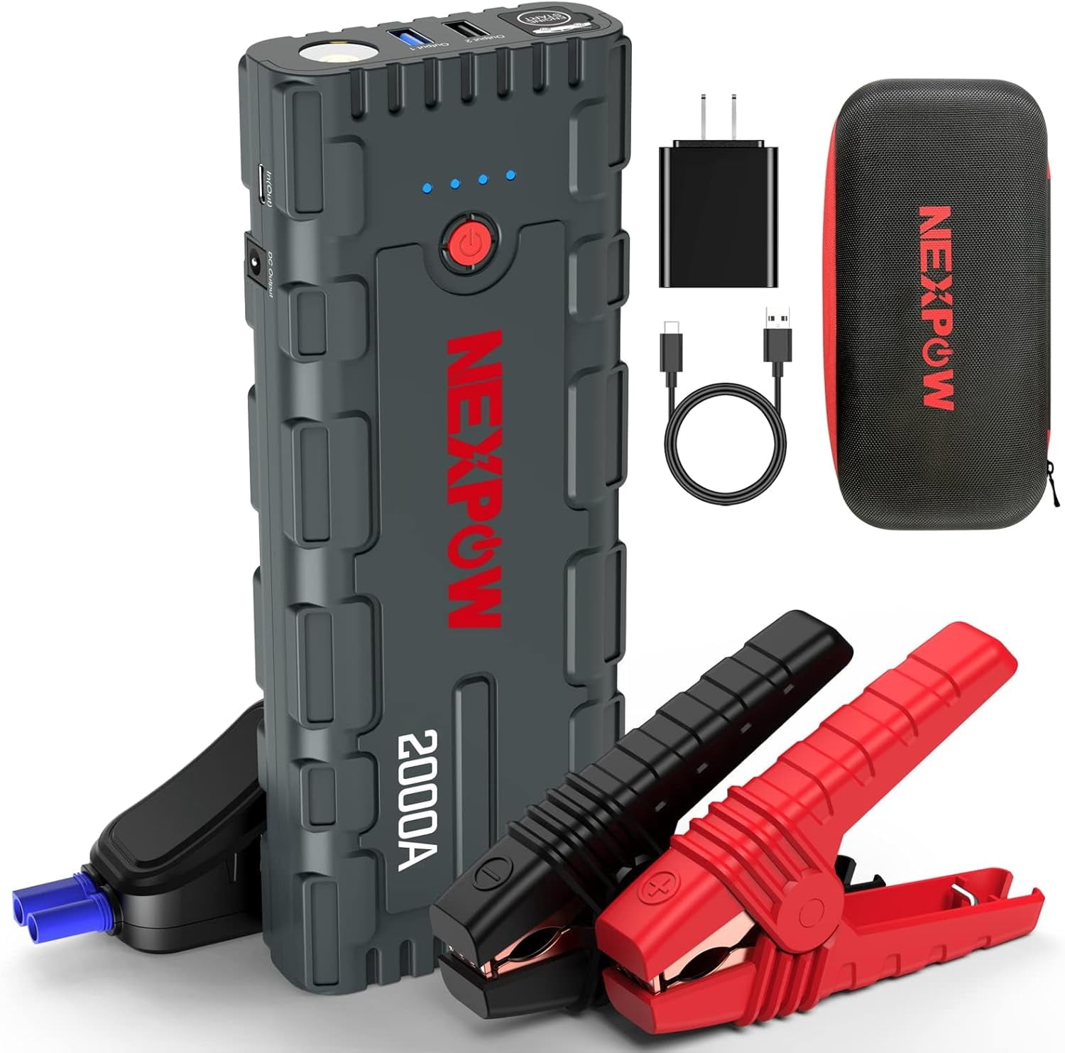 2000A Peak Car Battery Jump Starter Portable with USB Quick Charge 3.0 ...