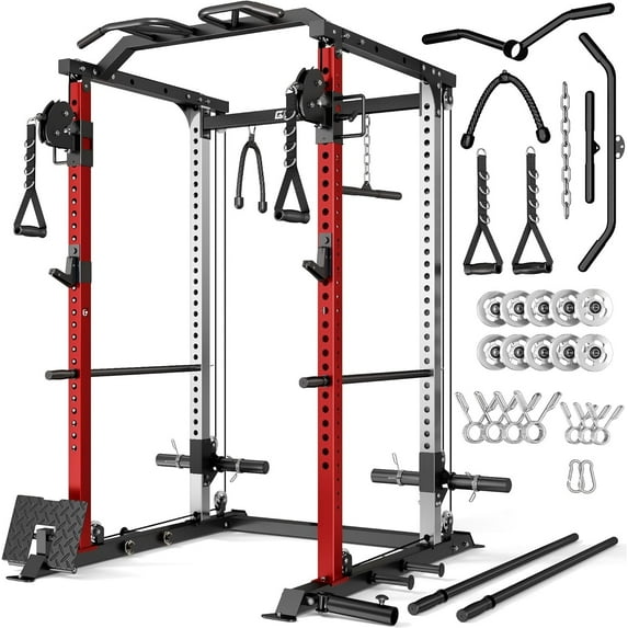 2000LBS Power Cage,All-in-One Squat Rack with Cable Crossover and Dual ...
