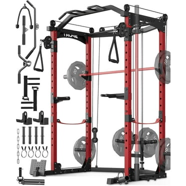 Mikolo Power Cage, Squat Rack with Dual Pulley Cable Crossover System ...