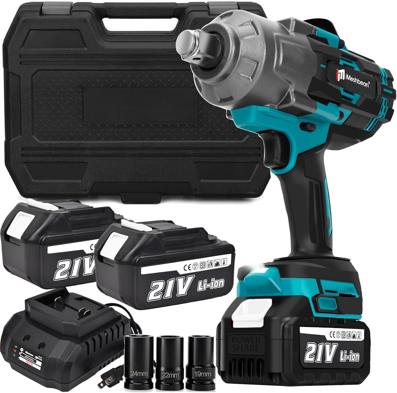 2000Nm(1549ft-lbs) Cordless Impact Wrench,3/4'' Brushless High Torque Impact Gun with 2 x 5.5A ...