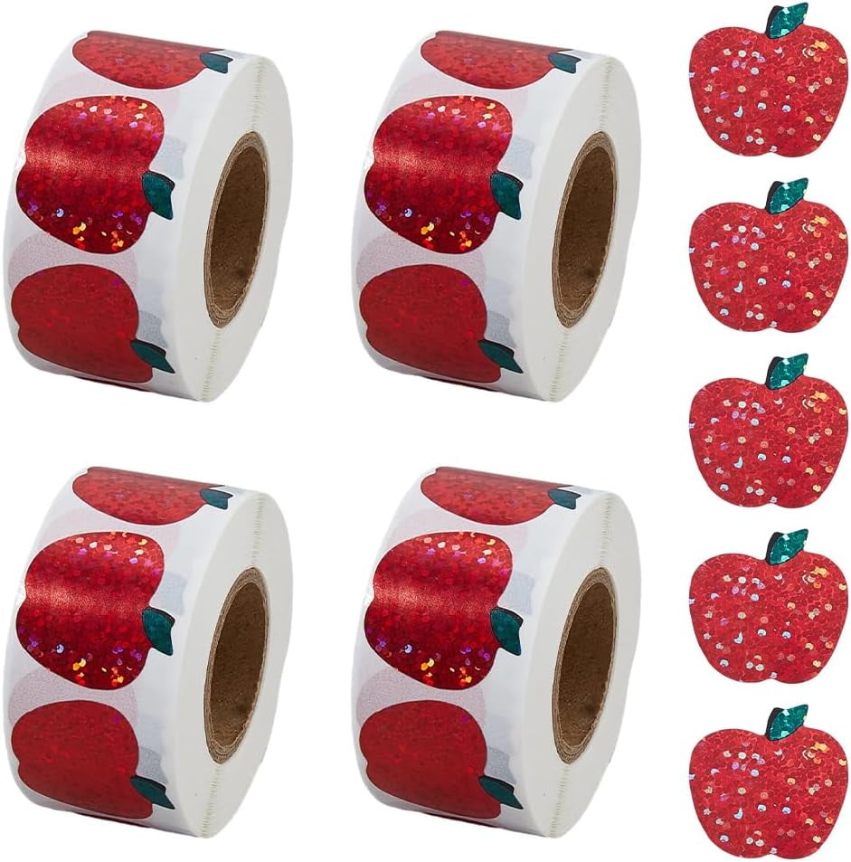 2000PCS Laser Apples Sticker Roll 4 Rolls Back to School Apples ...