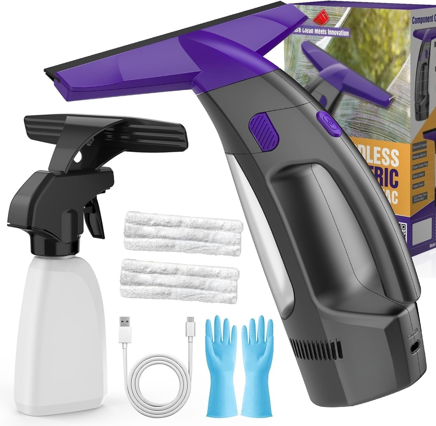 2000Pa and 2500mAh Window Cleaner Tool with Gloves and 2 Cleaning Cloth ...