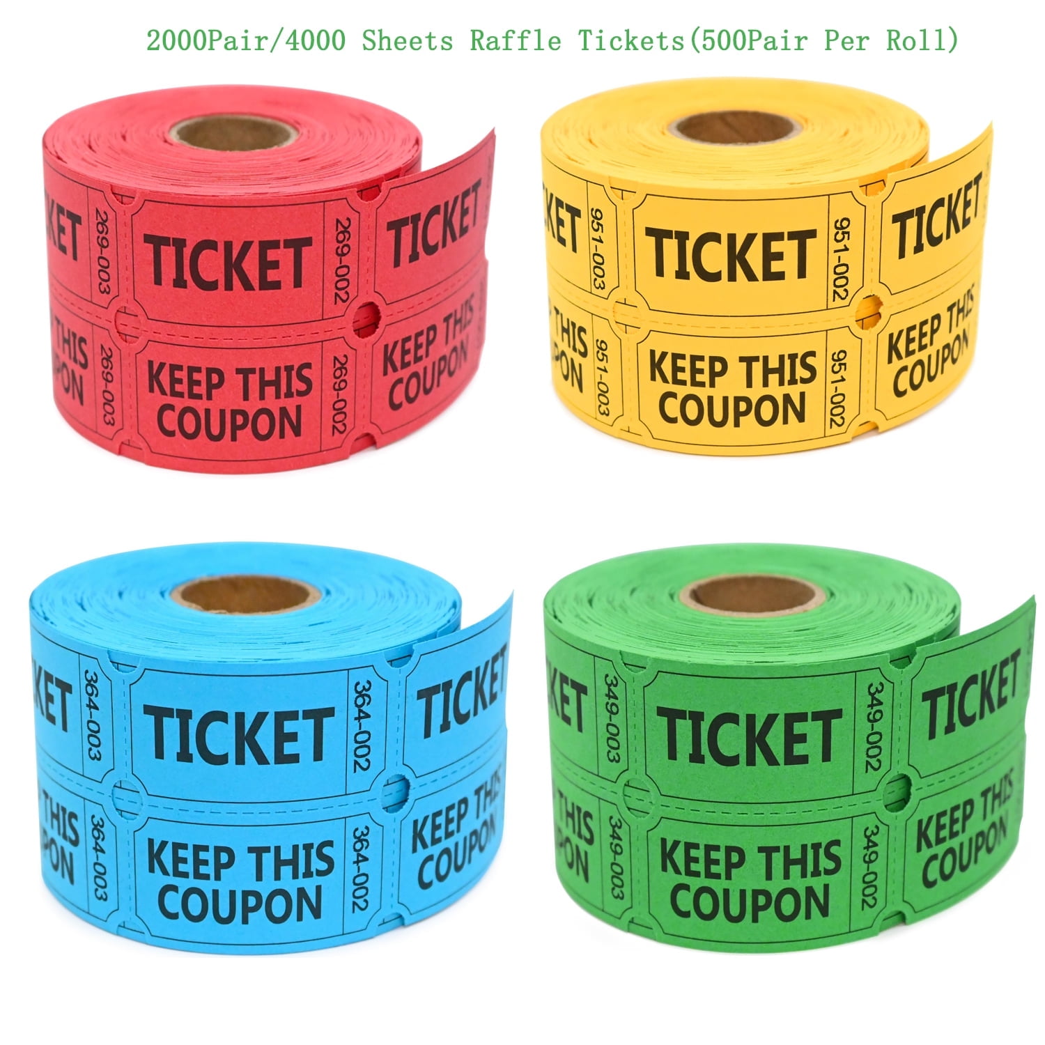 2000Pair/4000 Sheets Raffle Tickets, Double Roll, Ticket for Events ...
