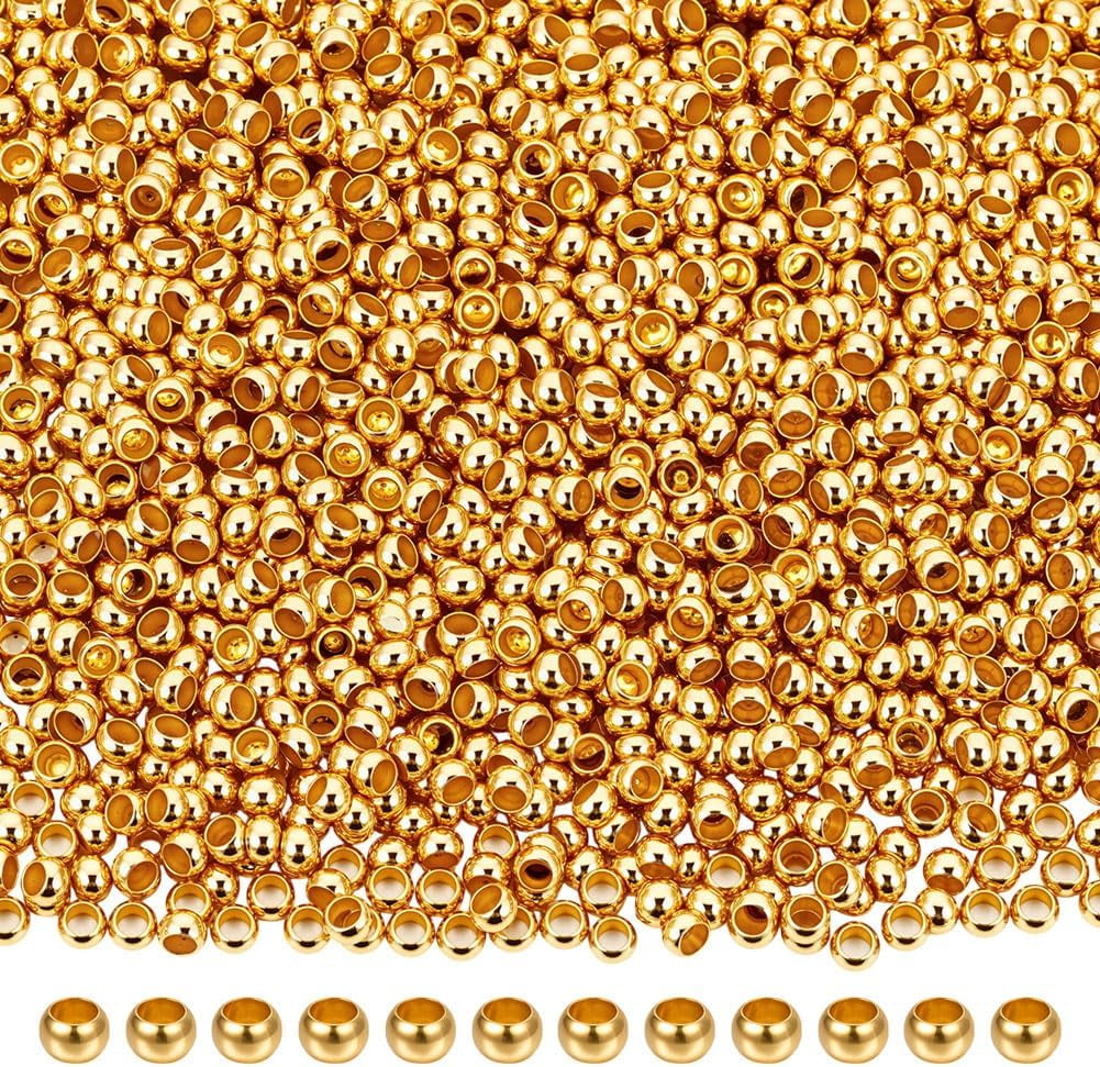 2000Pcs Round Crimp Beads 3mm Gloden Spacer Stoppers Beads Metal ...
