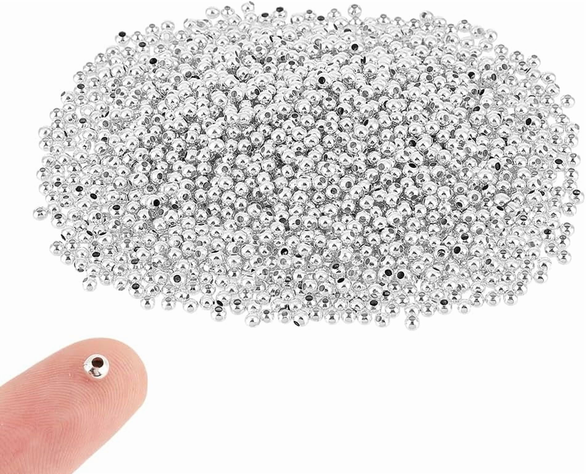 2000Pcs Round Spacer Beads Silver Beads Small Seamless Beads Smooth ...