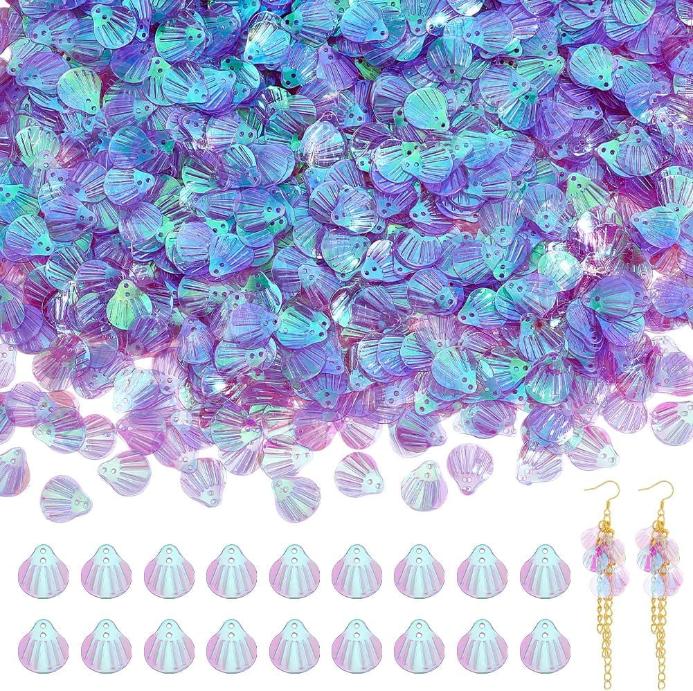 2000Pcs Seashell Sequins 220G Resin Shell Loose Sequins with 2 Holes Iridescent Resin Charms for ...