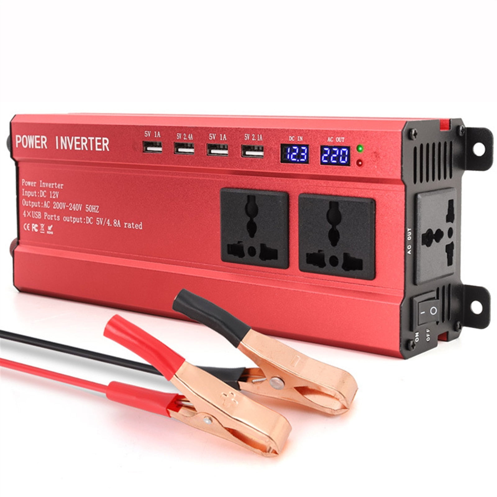 2000W 1200W Screen Display Inverter 12V to 220 Transformer 3 Socket 4 ...