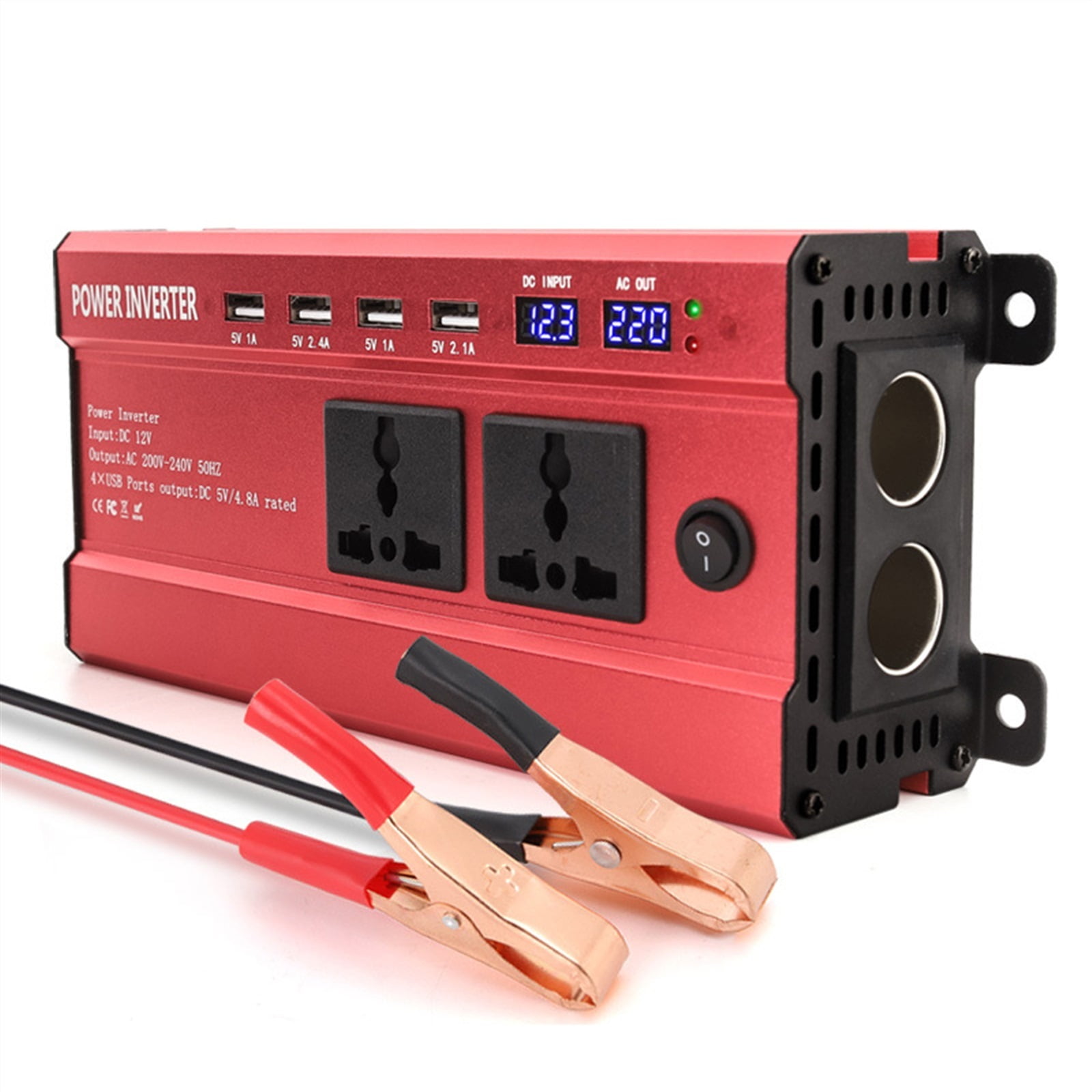 2000W 1200W Screen Display Inverter 12V to 220 Transformer 3 Socket 4 ...