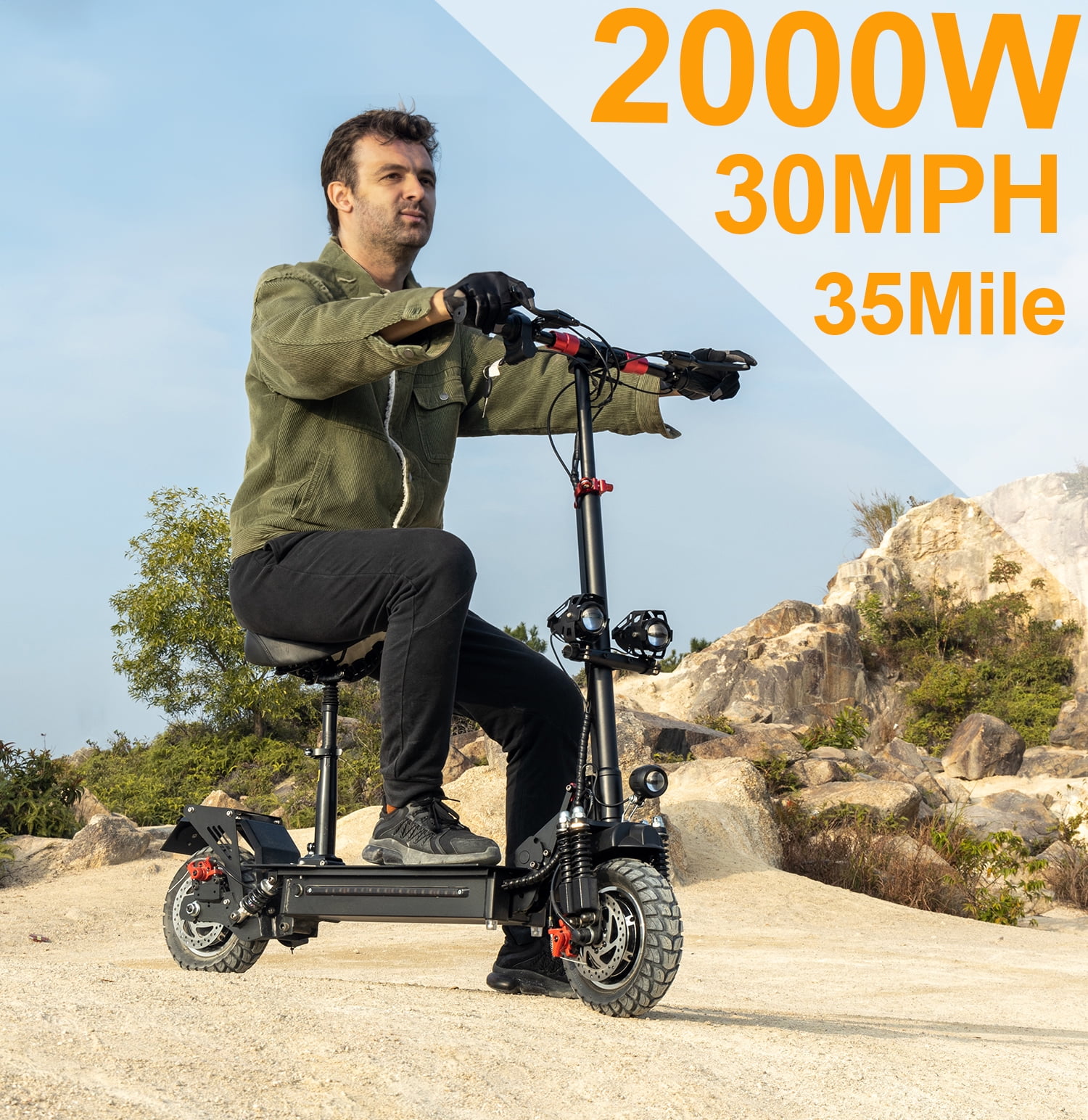 iENYRID 2000W 20AH48V Fast E-Scooter 30mph, 35 Miles, 10" Tires, Kick ...