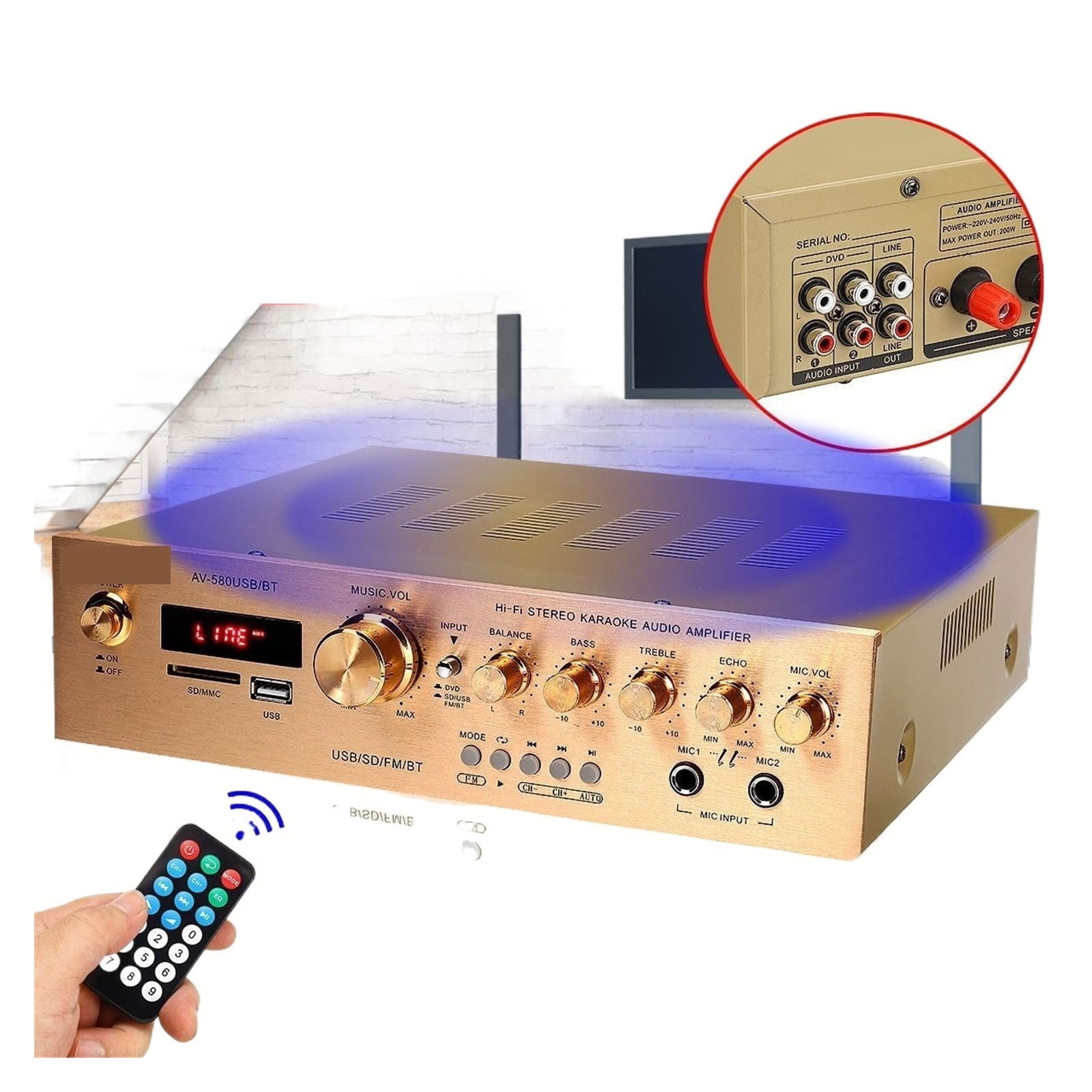 2000W 5CH Amplifiers Amplificador HiFi Stereo AV Surround Amplifier SD FM Home Theater ...