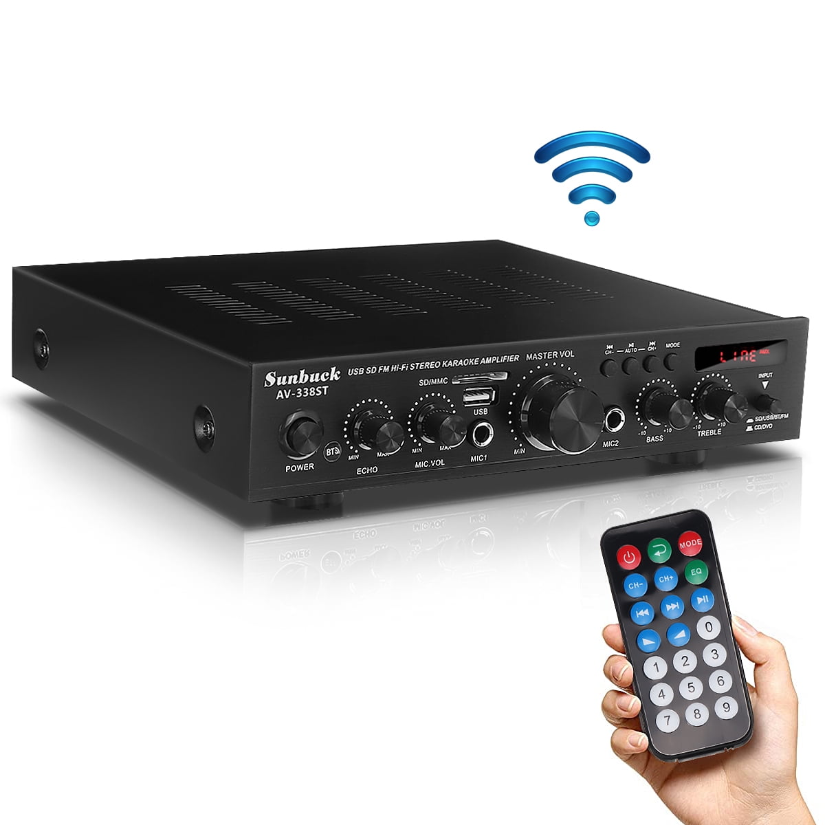 2000W Bluetooth Compact Stereo Amplifier: Home EQ, FM Radio, USB/SD, 2 ...