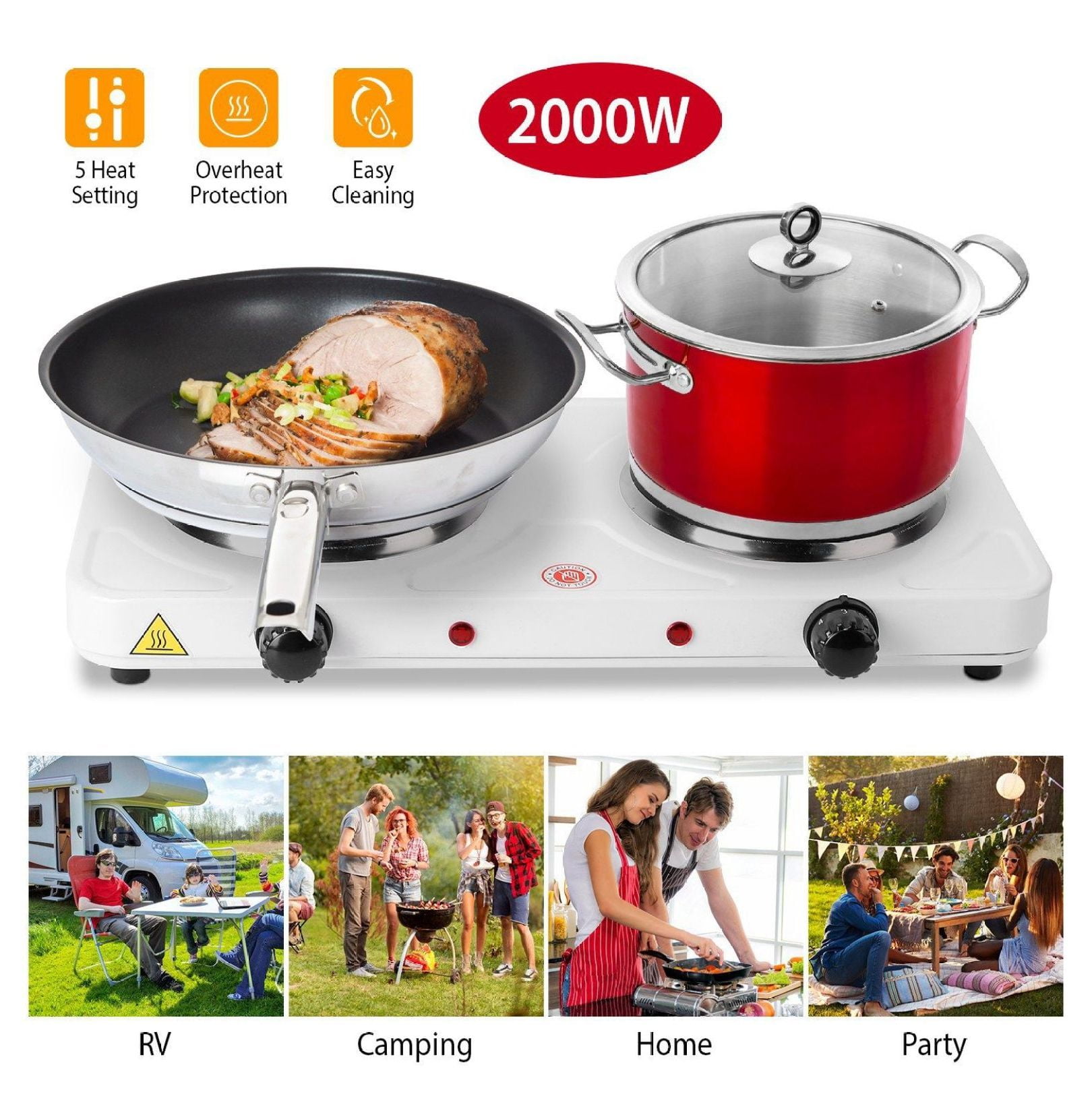 2000W Double Electric Burner Portable Dual Counter Stove Countertop Hot ...