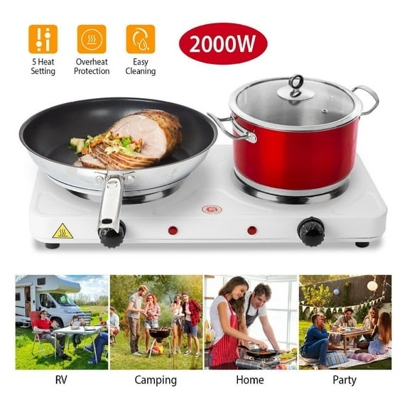 2000W Double Electric Burner Portable Dual Counter Stove Countertop Hot ...