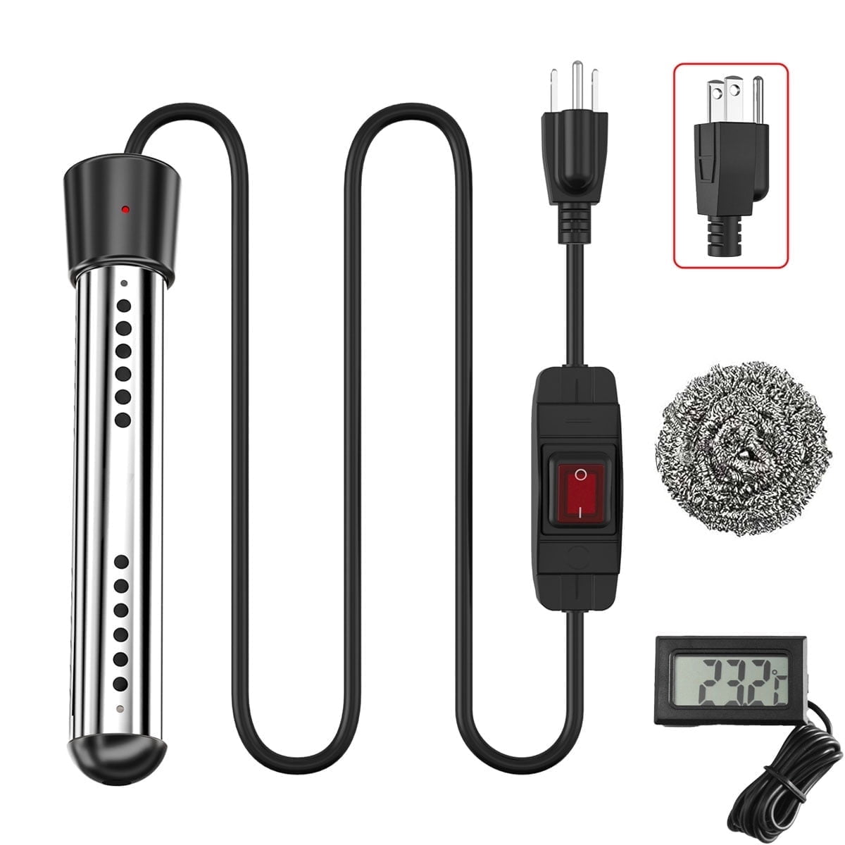 2000W Electric Immersion Water Heater with Timer & LCD Thermometer ...