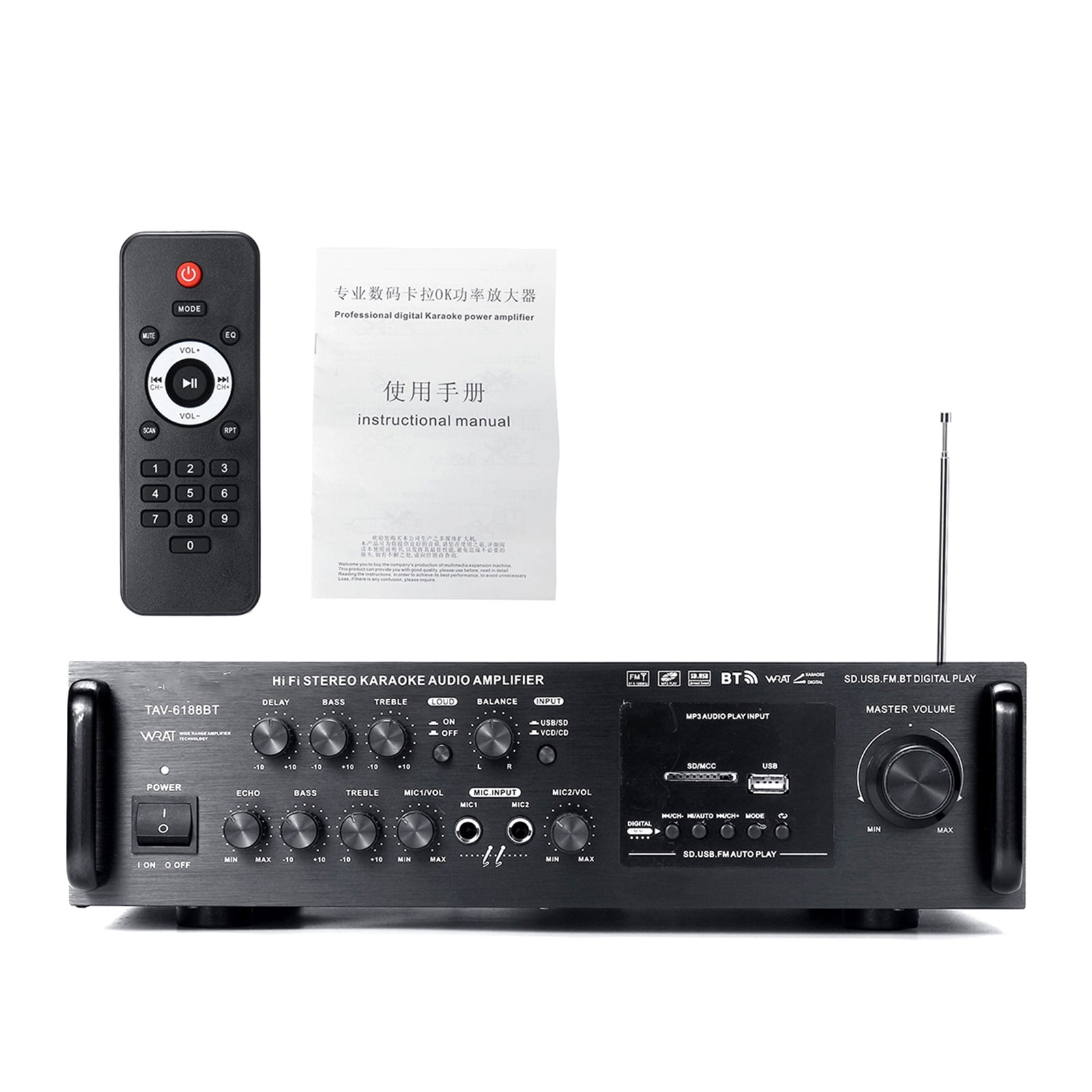 2000W Home Car Amplifier Stereo bluetooth Subwoofer Music Audio Amplifier FM USB SD Karaoke KTV ...