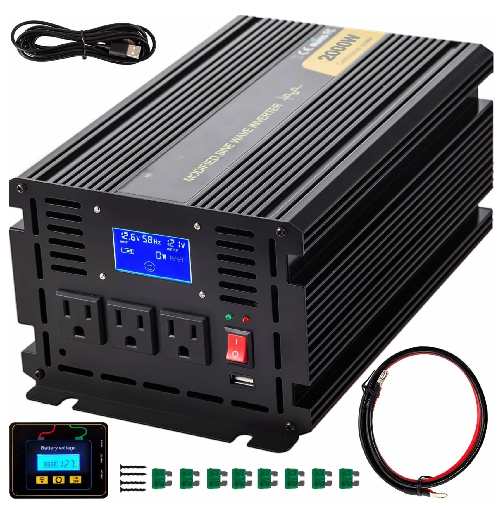 2000W Power Inverter DC 12V to AC 120V, Modified Sine Wave Converter ...