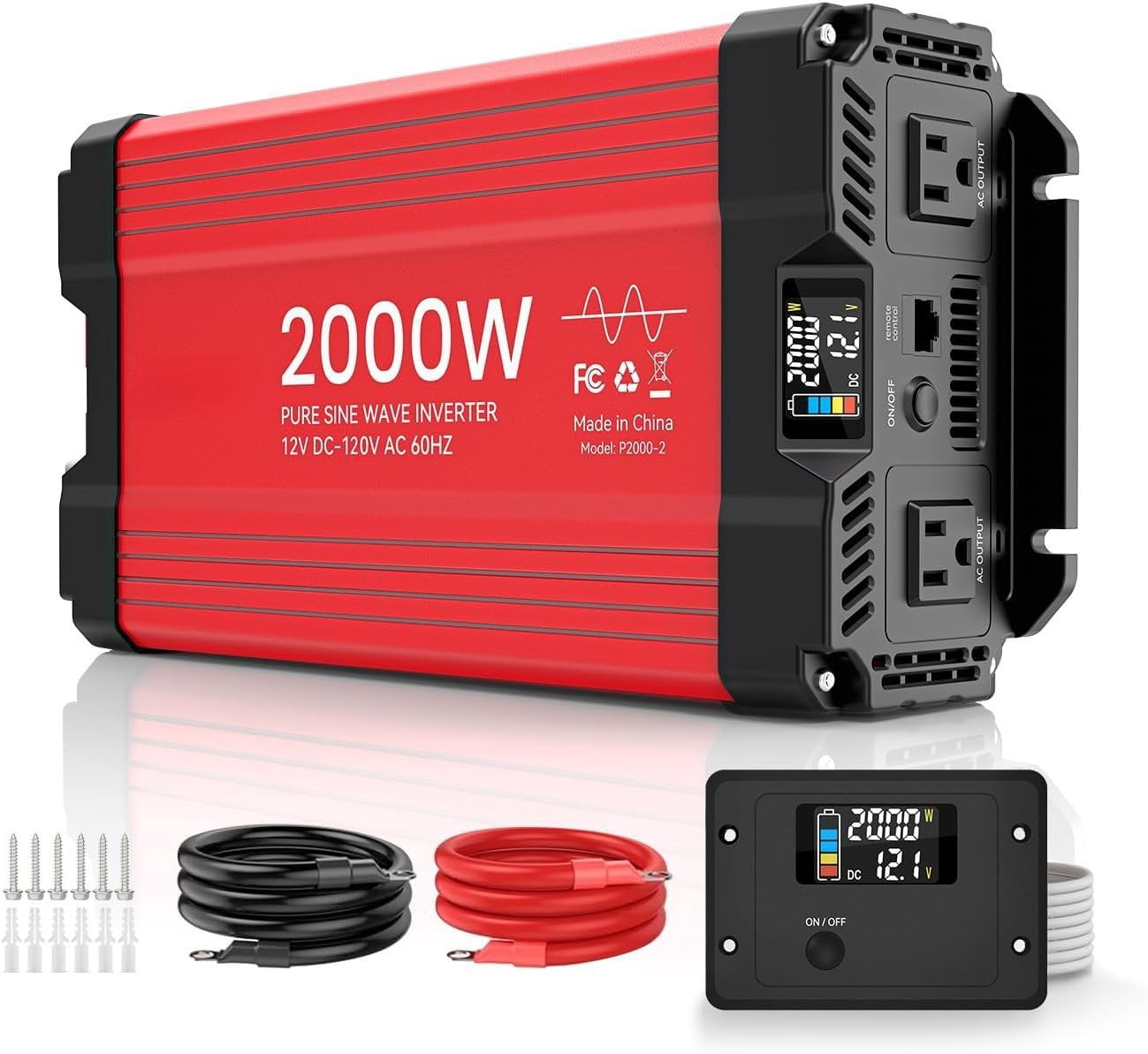 2000W Pure Sine Wave Inverter 12V DC to 110V/120V AC Converter, Surge ...