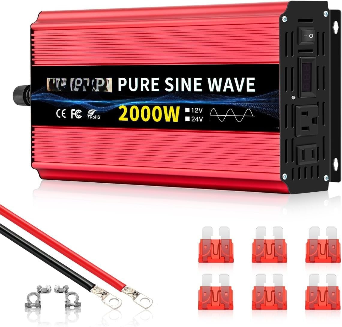 2000W Pure Sine Wave Inverter, 12V DC to 110V/120V AC Power Inverter ...