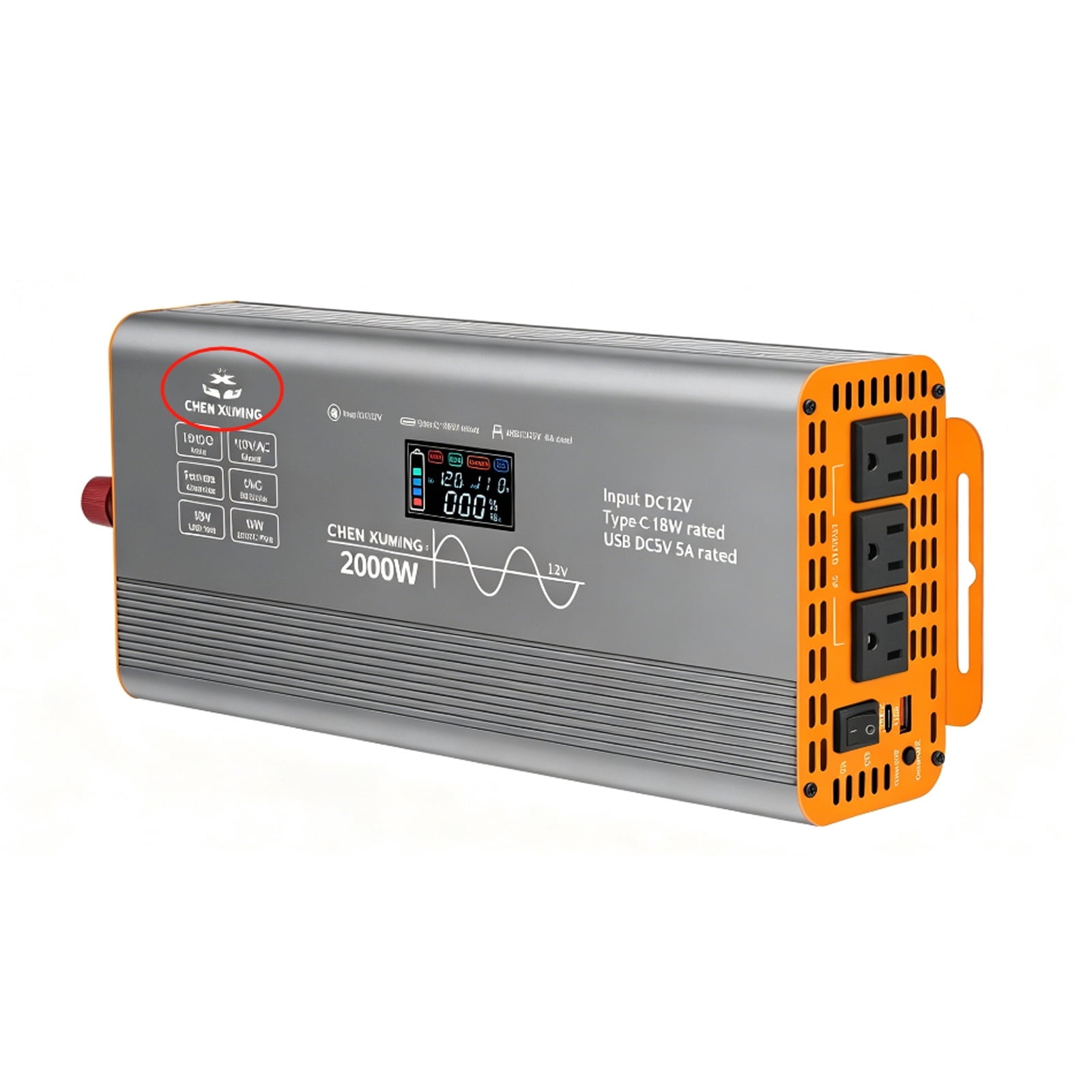 2000W Pure Sine Wave Inverter, 12V to 110V, LCD Display, Type-C Fast ...