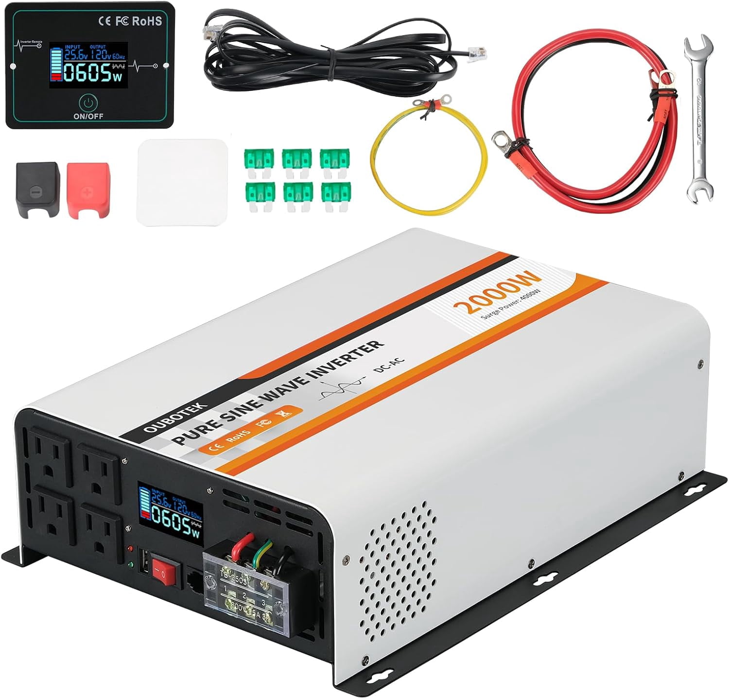 2000W Pure Sine Wave Inverter 24V DC to 120V AC Converter for Truck ...
