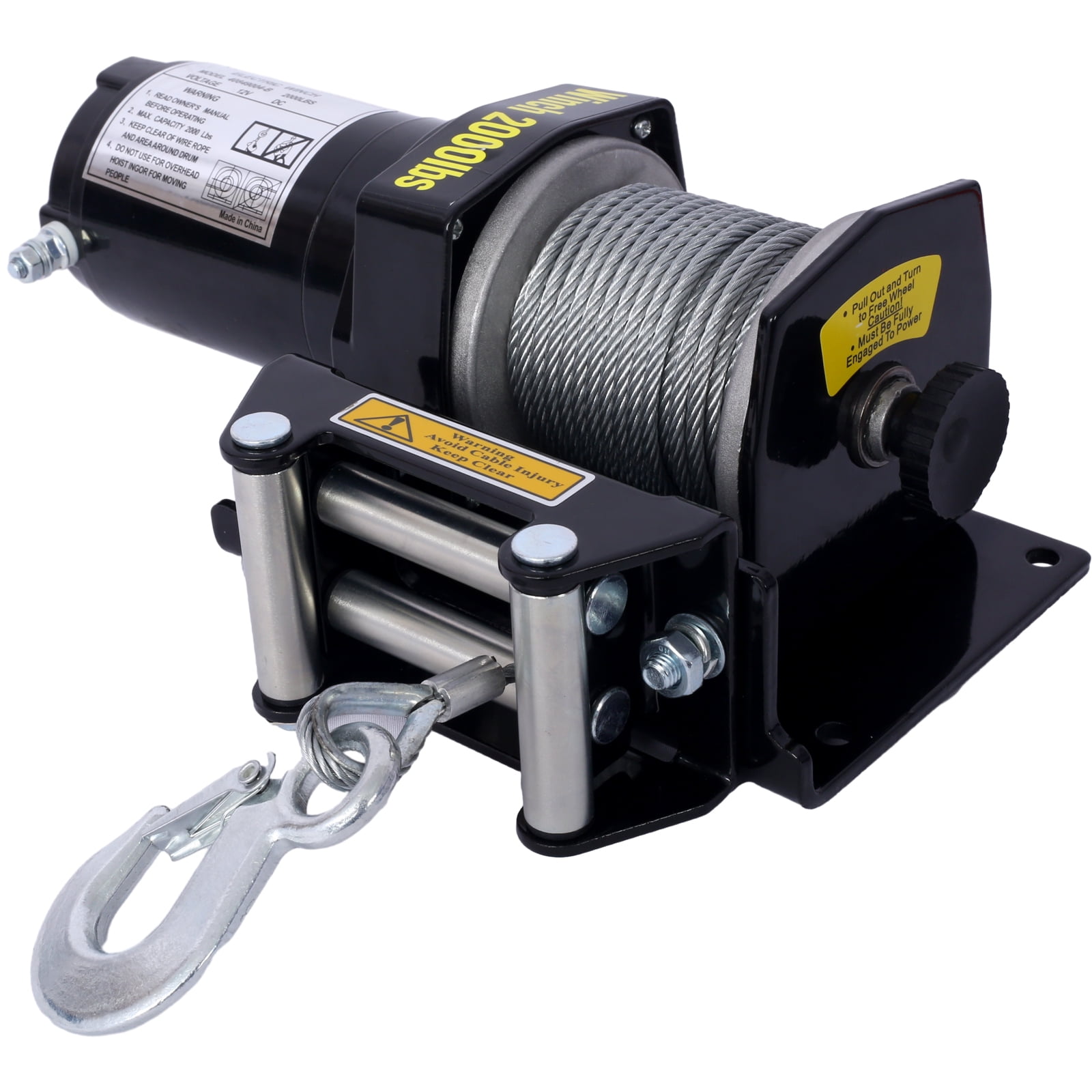2000lb 12V ATV/UTV Electric Winch, Off-Road Waterproof Steel Cable ...