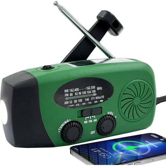 2000mAh/7400mWh Weather Radio with Flashlight, Hand Crank Radio Solar ...