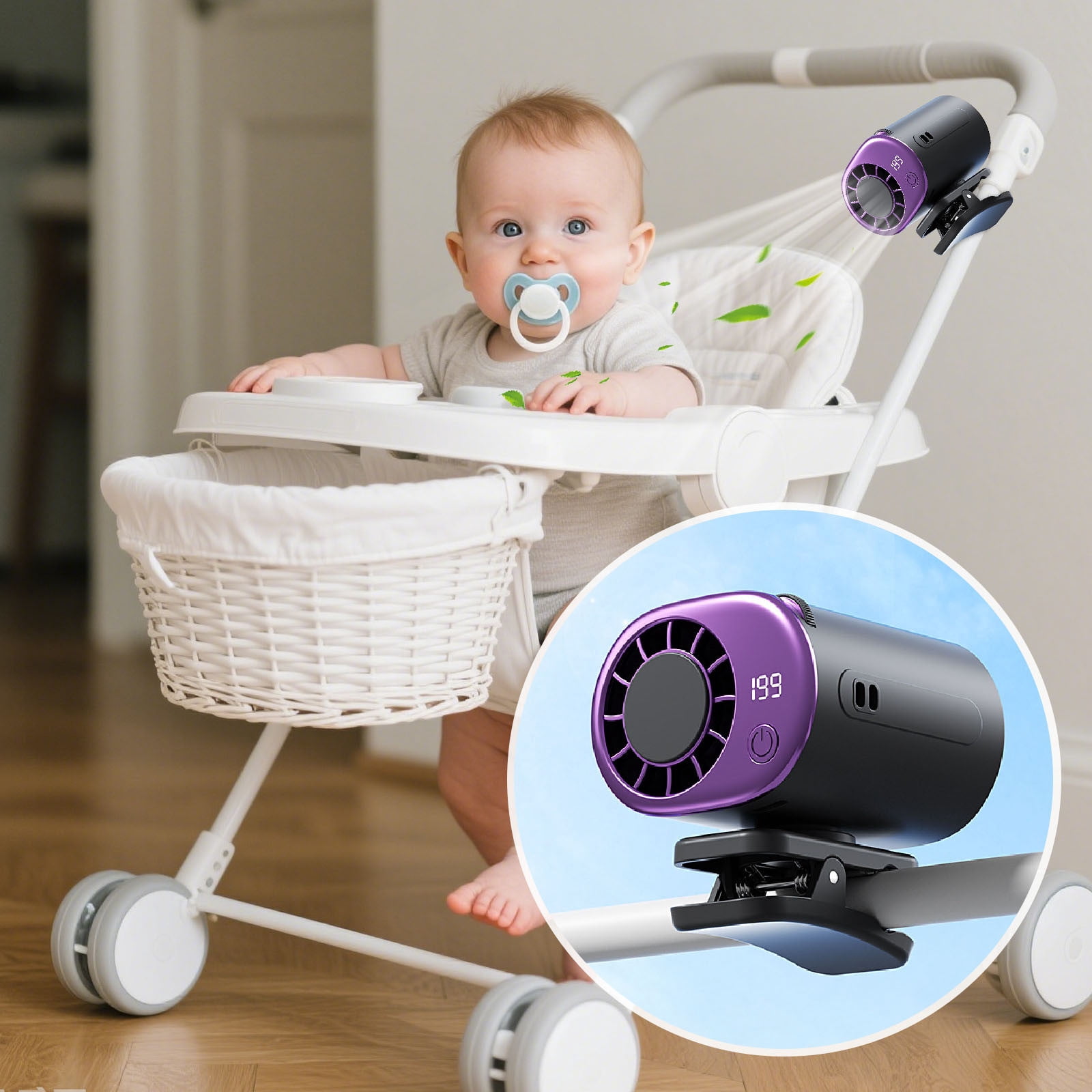 2000mAh Type C Clip On Mini Fan 360 Degree Rotatable 199 Speed Led ...