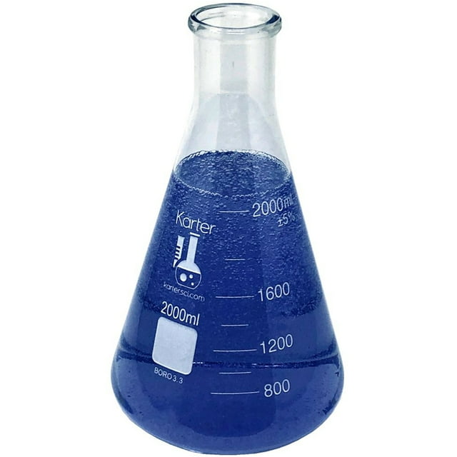 2000ml Flask, Narrow Mouth Erlenmeyer, Borosilicate 3.3 Glass, Karter ...