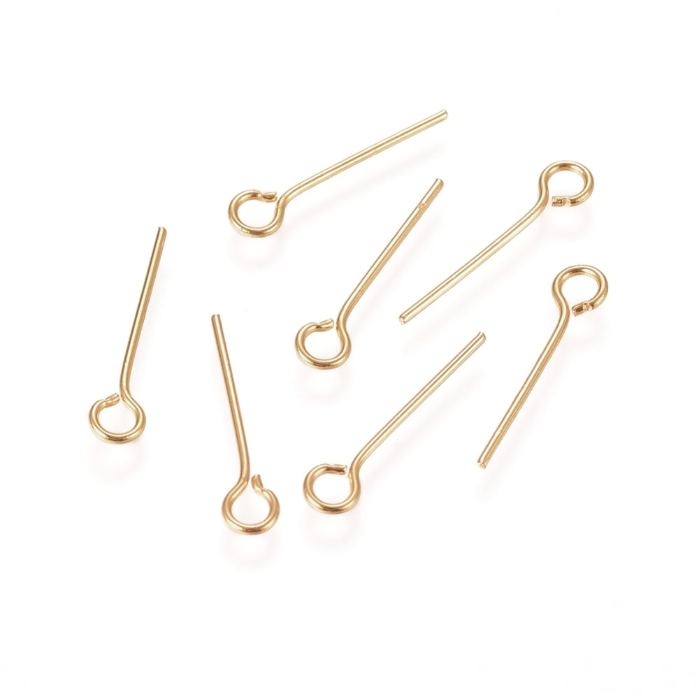 2000pcs 304 Stainless Steel Eye Pins Real 18K golden Plated 22 Gauge ...