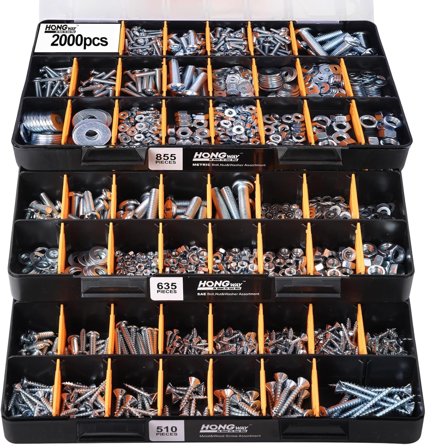 2000pcs Hardware Assortment Kit, Nuts and Bolts Assortment Kit with 64 ...