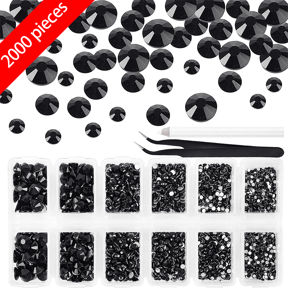 2000pcs Black Rhinestones, 6 Sizes (1.5-6mm), Flat Back Crystal Gems ...