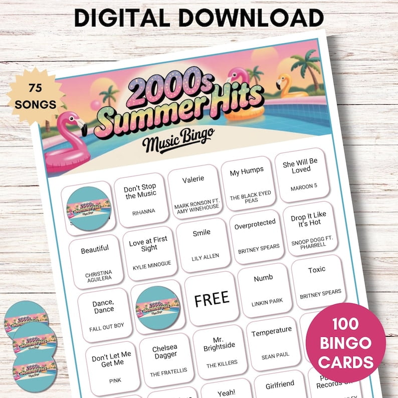 2000s Summer Hits Music Bingo — Y2K Bingo Game with Spotify Playlist ...
